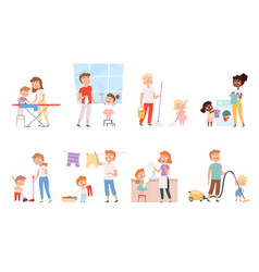 Housework with parents family couple mother Vector Image