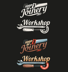 Carpentry label with jointer and saw emblem Vector Image