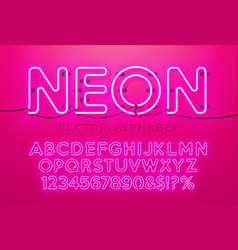 Bright neon alphabet on blue background Royalty Free Vector