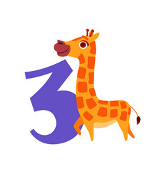 Funny cute raccoon animal and number three Vector Image