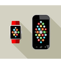 Hand holding mobile phone and smart watch design Vector Image