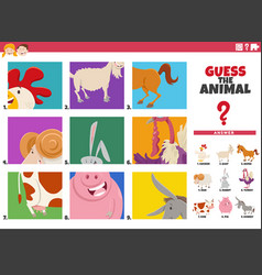 Differences game with cartoon cows and pigs farm Vector Image