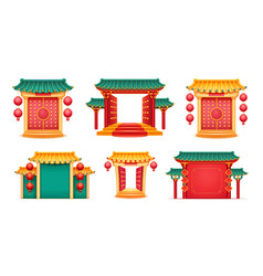 Chinese gate entrance with roof stairs isolated Vector Image