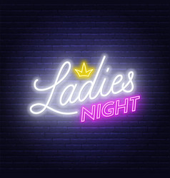 Girls night out neon lettering on brick wall Vector Image