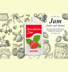 Strawberry jam ads design template Royalty Free Vector Image