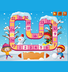 Boardgame template with kids in the snow Vector Image