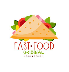 Fast food logo design badge with tacos sign Vector Image