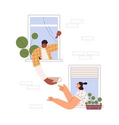 Cartoon man and woman neighbors in apartment Vector Image