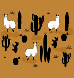 Cartoon lama cute white alpaca and cactus clipart Vector Image