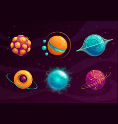 Colorful cartoon fantasy planets set Royalty Free Vector