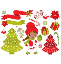 African american christmas girls set Royalty Free Vector