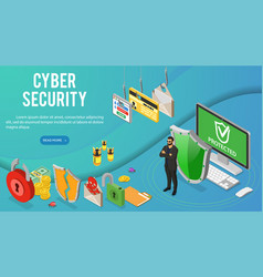 Isometric cyber security infographics with icons Vector Image