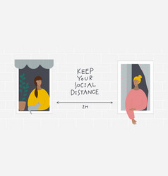 Keep social distance banner people in cage Vector Image