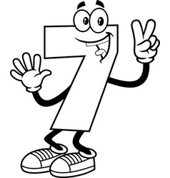 Outlined funny number seven 7 cartoon character Vector Image