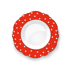 Red plate with white polka dot pattern isolated Vector Image