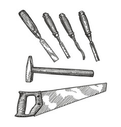 Hand drawn woodwork tools set Royalty Free Vector Image