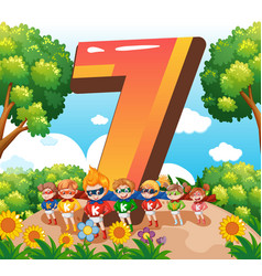 Boy holding number seven Royalty Free Vector Image
