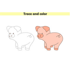 Trace and color cute pig learning to draw Vector Image