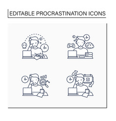 Chronic procrastination icons set Royalty Free Vector Image
