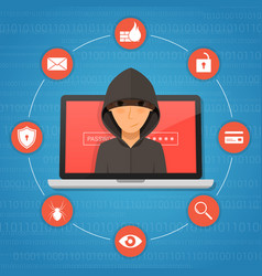 Hacker with laptop hacking Royalty Free Vector Image