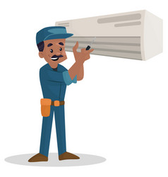 Air conditioner repair man cartoon Royalty Free Vector Image
