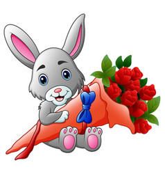 Cute little rabbit cartoon holding a flower Vector Image