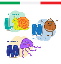Italian alphabet snail hazelnut jellyfish Vector Image