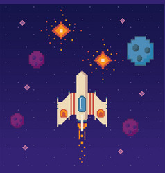 Spaceship flying eight bit style Royalty Free Vector Image