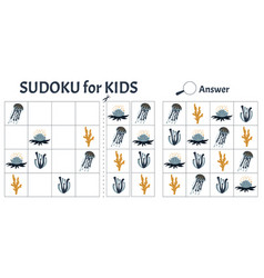 Sudoku game for kids with pictures of sea animals Vector Image