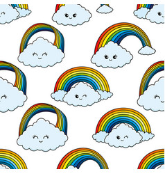 Rainbow and clouds seamless pattern Royalty Free Vector