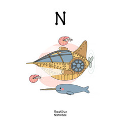 Alphabet letter n and nightingale abc Royalty Free Vector