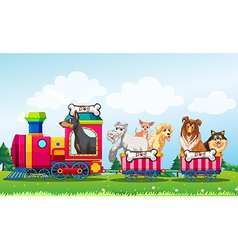 Train on bridge with animals Royalty Free Vector Image