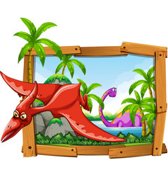 Four dinosaurs in wooden frame Royalty Free Vector Image