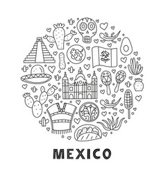 Mexican poster with national landmarks food Vector Image