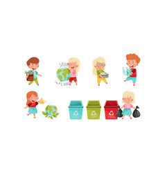 Cute girl sorting trash and garbage for recycling Vector Image