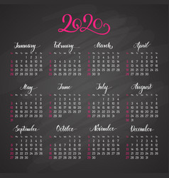 Basic pocket calendar layout for 2020 year Vector Image