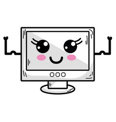 Line kawaii cute happy computer technology Vector Image