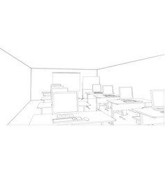 Computer class with tables and computers Vector Image