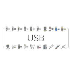 Usb cable and port purchases icons set Royalty Free Vector