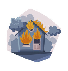 House on fire burning building with smoke air Vector Image