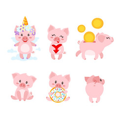 Set of cute pink pig Royalty Free Vector Image
