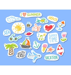 Hello summer doodle beach vacation stickers Vector Image