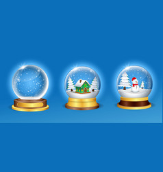 Realistic 3d render snow globe with snowman Vector Image