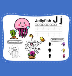 Alphabet j with jellyfish Royalty Free Vector Image