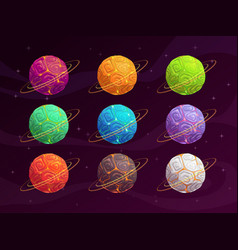 Cartoon colorful fantasy planets set Royalty Free Vector