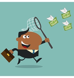 Business man chasing money cartoon Royalty Free Vector Image