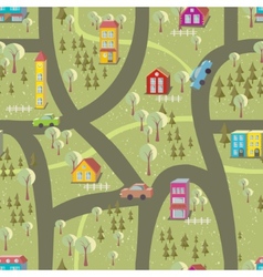 Cartoon map seamless pattern with houses and roads
