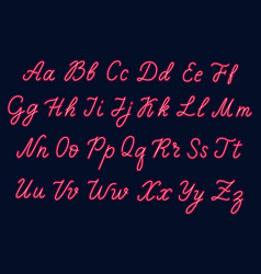 Pink neon script uppercase and lowercase letters Vector Image