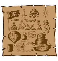 Treasure map with pirate symbols Royalty Free Vector Image