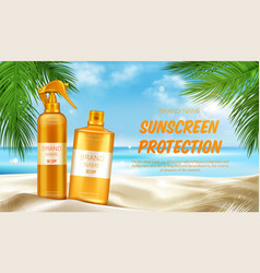 Sunscreen ads template sun protection sunblock Vector Image